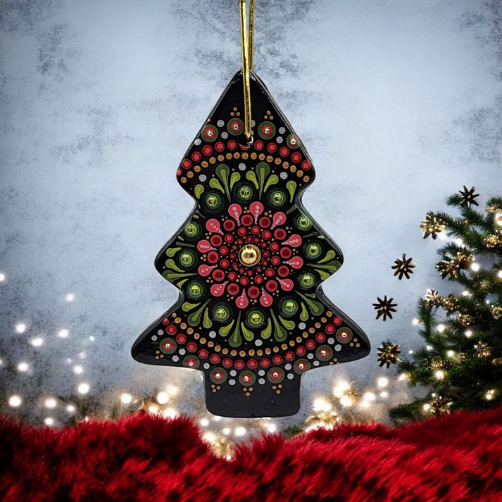 Mandala Dot Art Hand-Painted Ceramic Christmas Tree Ornament ...